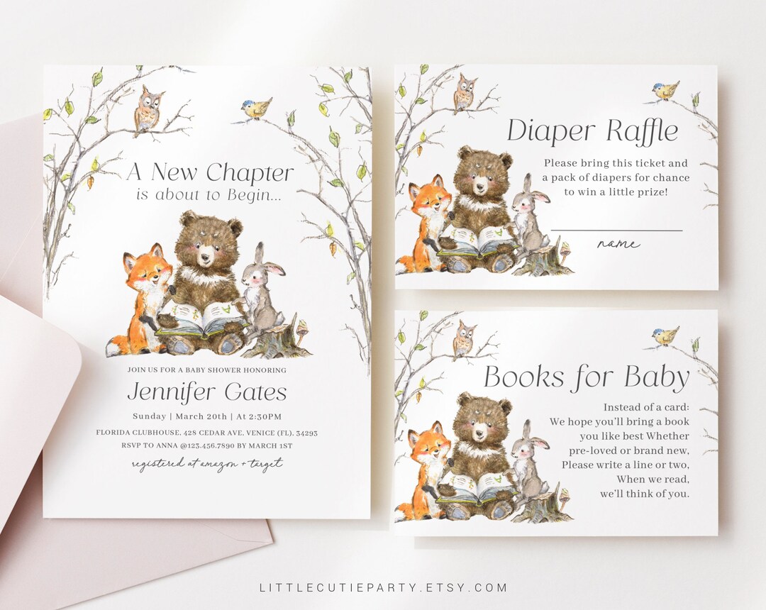 Editable Storybook Baby Shower Invitation Set, Chapter Book Invite ...