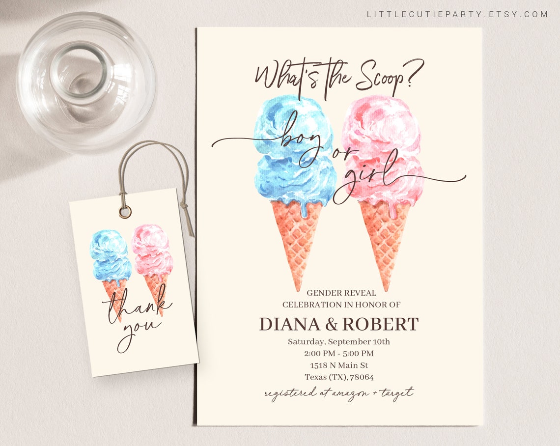 Editable Whats the Scoop Gender Reveal Whats the Scoop Invite - Etsy