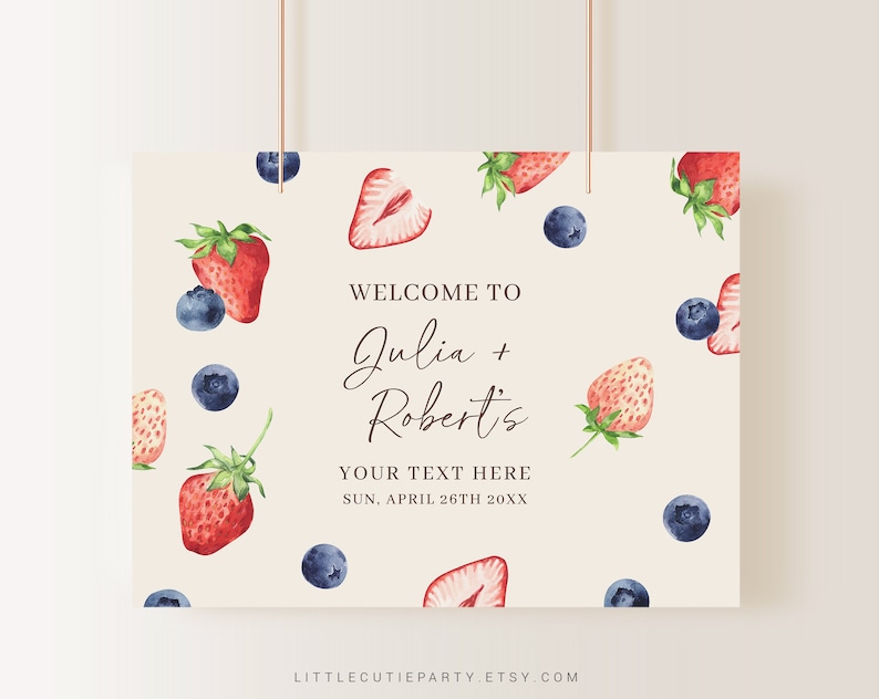 Editable Berry Sweet Baby Shower Banner, Blueberry Strawberry Baby ...