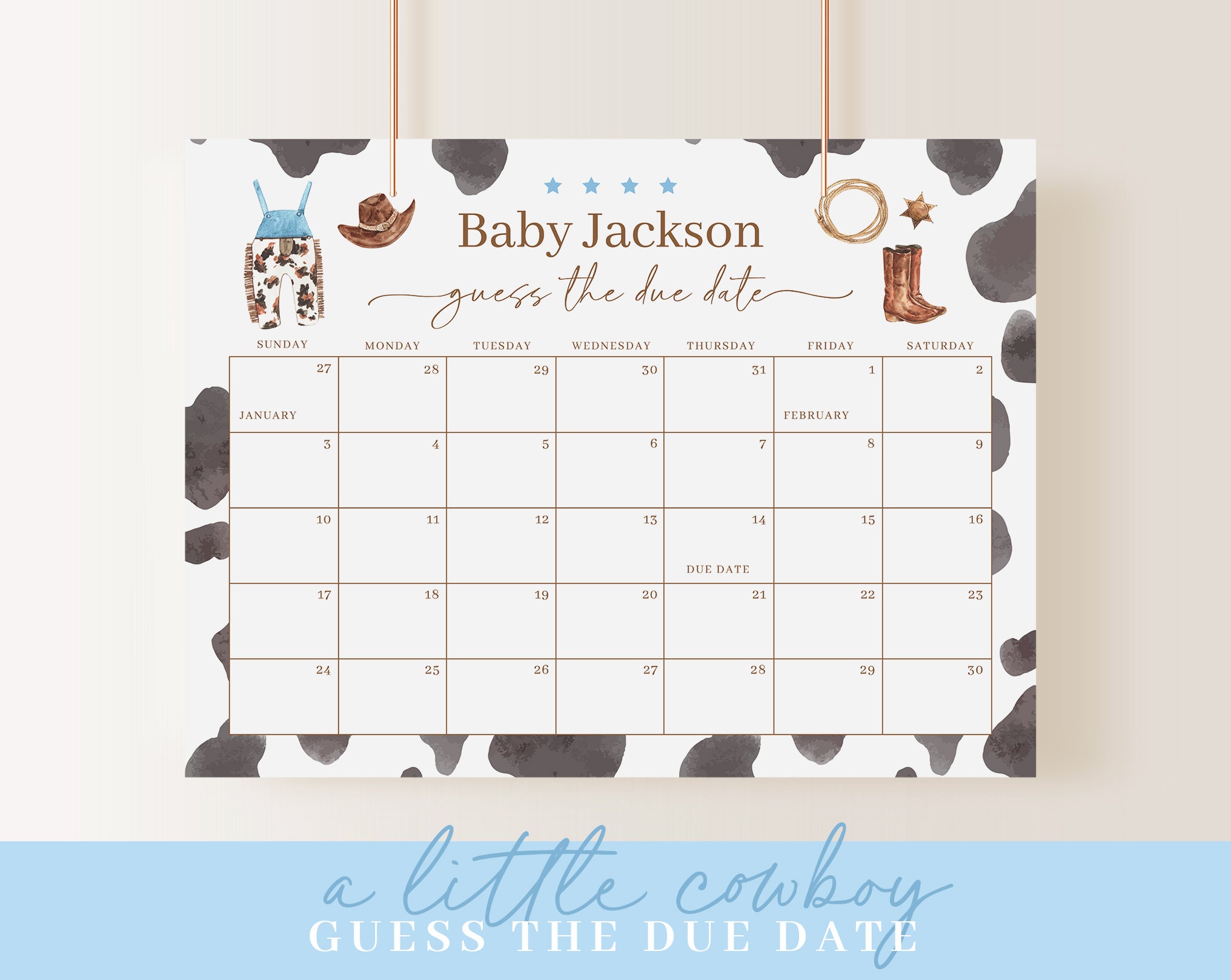 Editable Cowboy Baby Shower Invitation, A Little Cowboy is on the Way ...