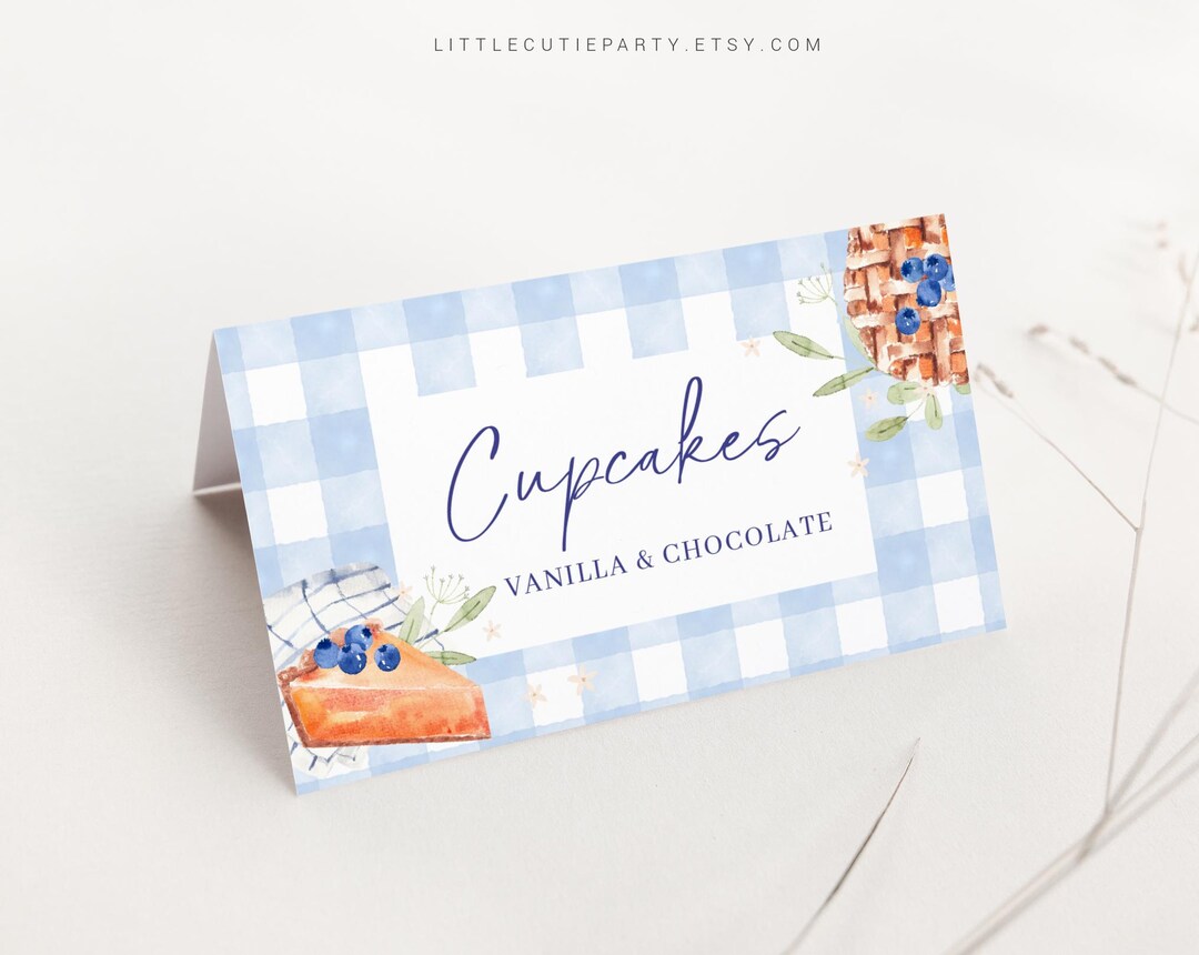 Editable Blue Cutie Pie Food Labels, Food Tent Cards, Folded Food Cards ...