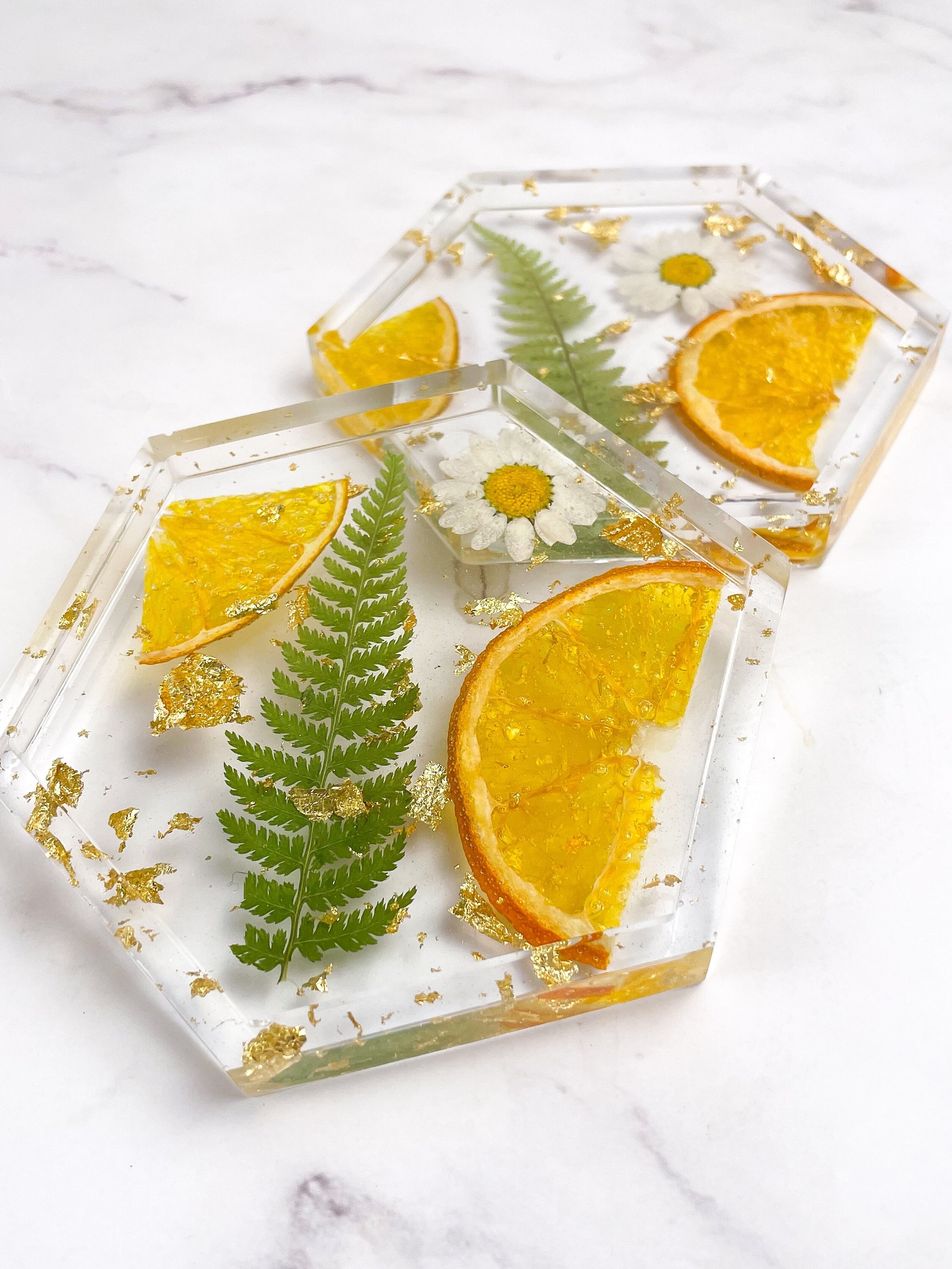 Citrus Resin Hexagon Coasters | Clear Coasters With Dried Fruit | Fruit ...
