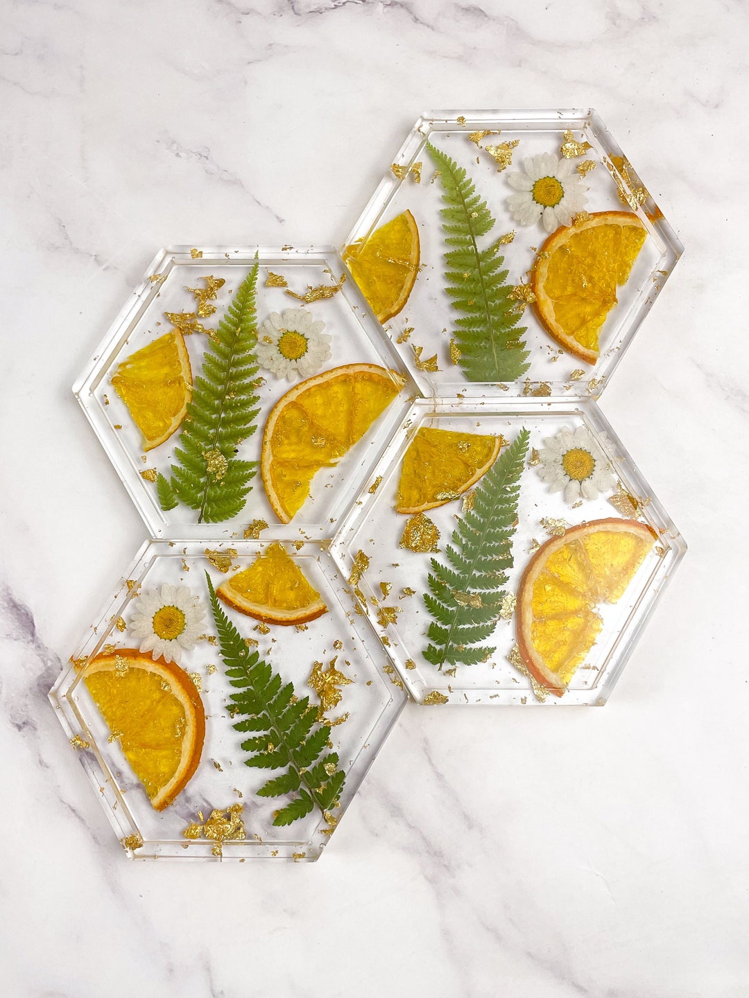 Citrus Resin Hexagon Coasters | Clear Coasters With Dried Fruit | Fruit ...