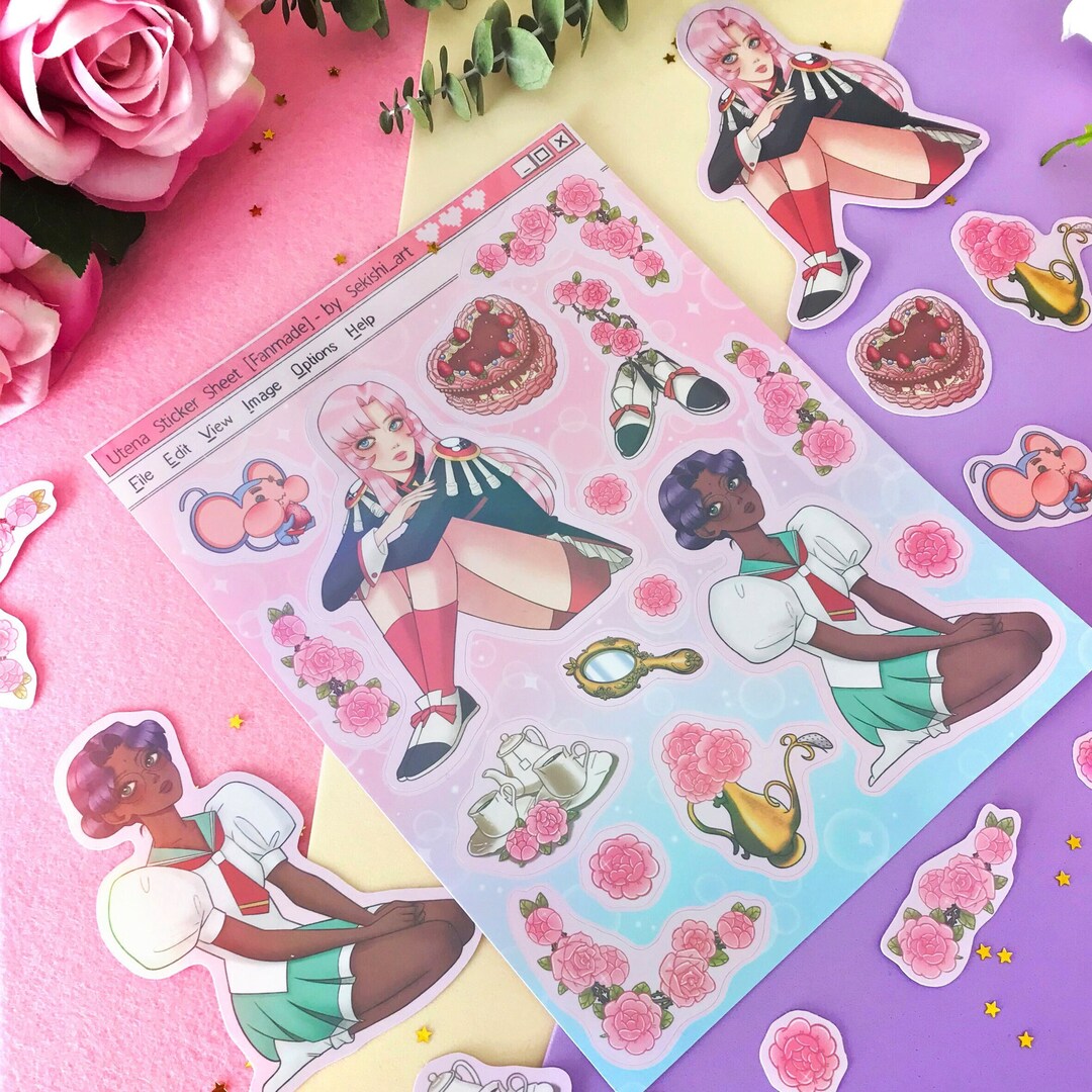 Utena Aesthetic Sticker Set, Retro Style With Holographic Rainbow Vinyl ...