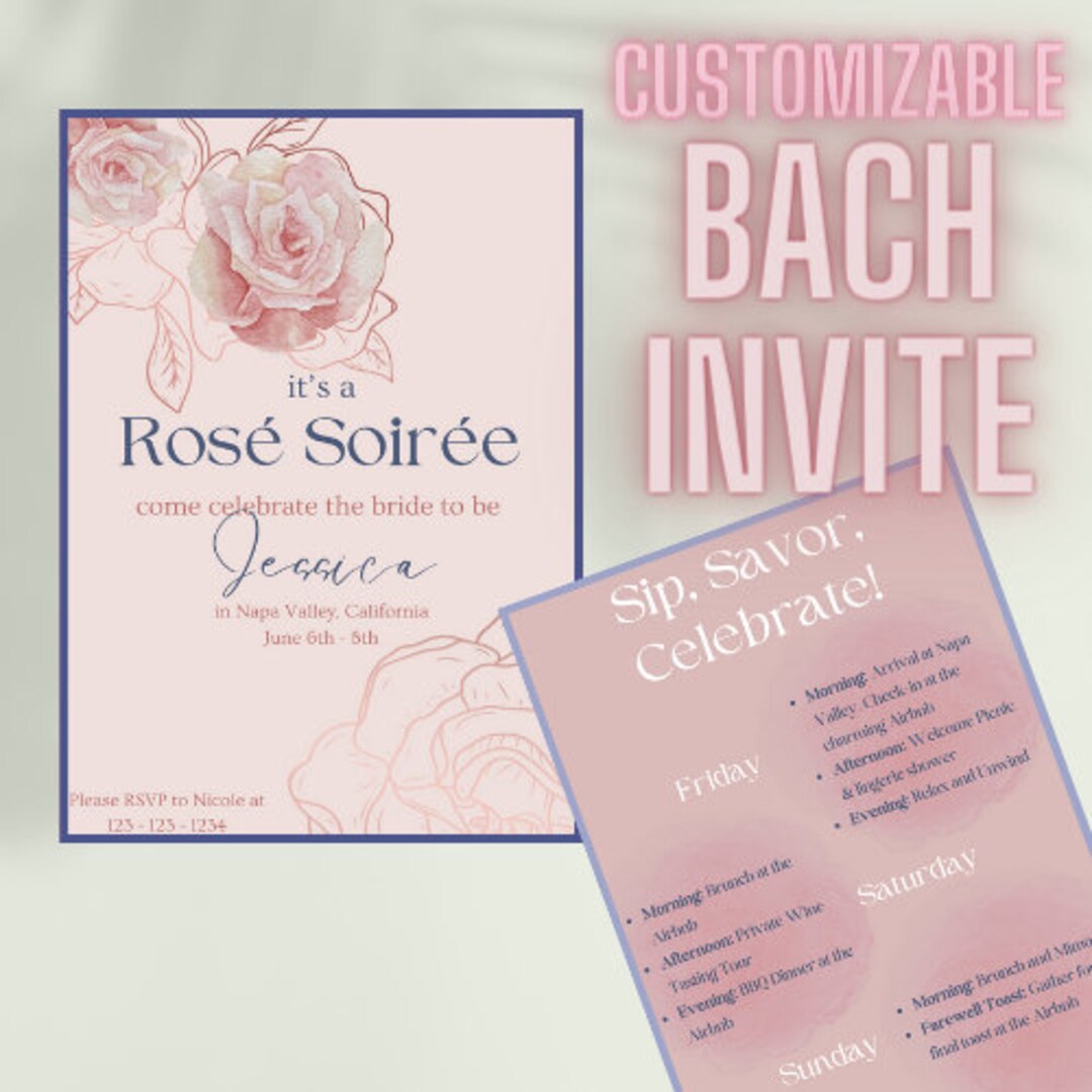 Rosé Soirée Bachelorette Invitation Itinerary - Etsy