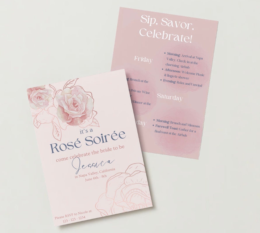 Rosé Soirée - Bachelorette Invitation Itinerary - Instant Download ...