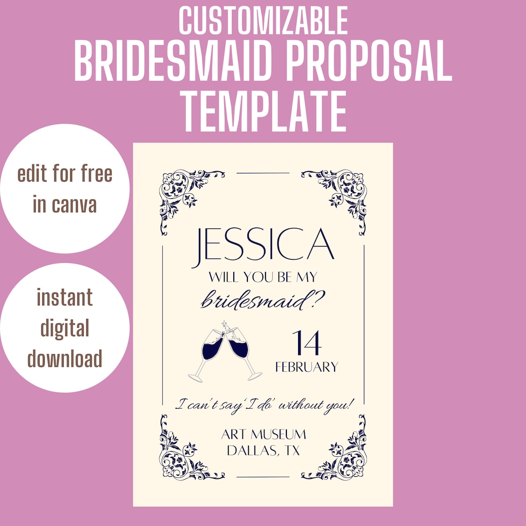 Bridesmaid Proposal Letter Template - Editable Photo Proposal Card ...