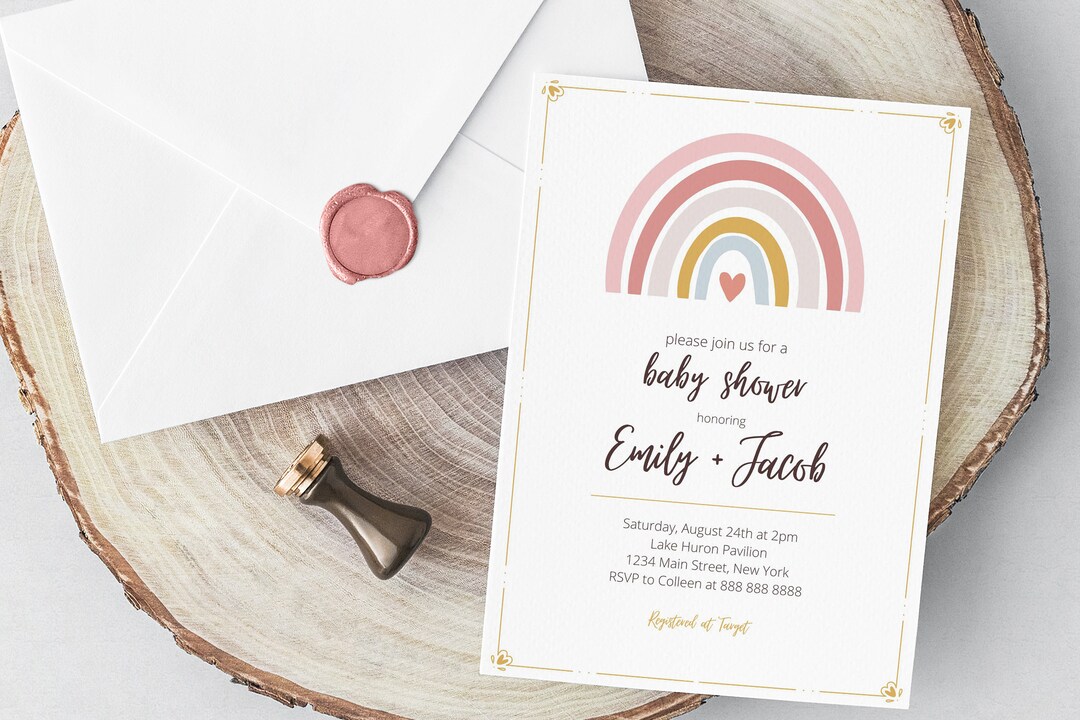 Customizable Boho Rainbow Baby Shower Invitation - Edit in Canva - Etsy