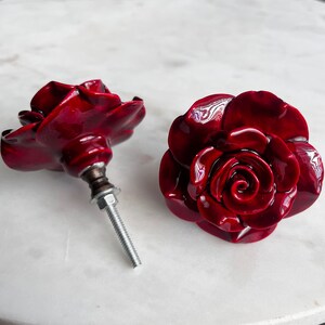 Red Rose Knob - Deep Red Velvet Flower Drawer Pull - Cabinet Home Decor ...