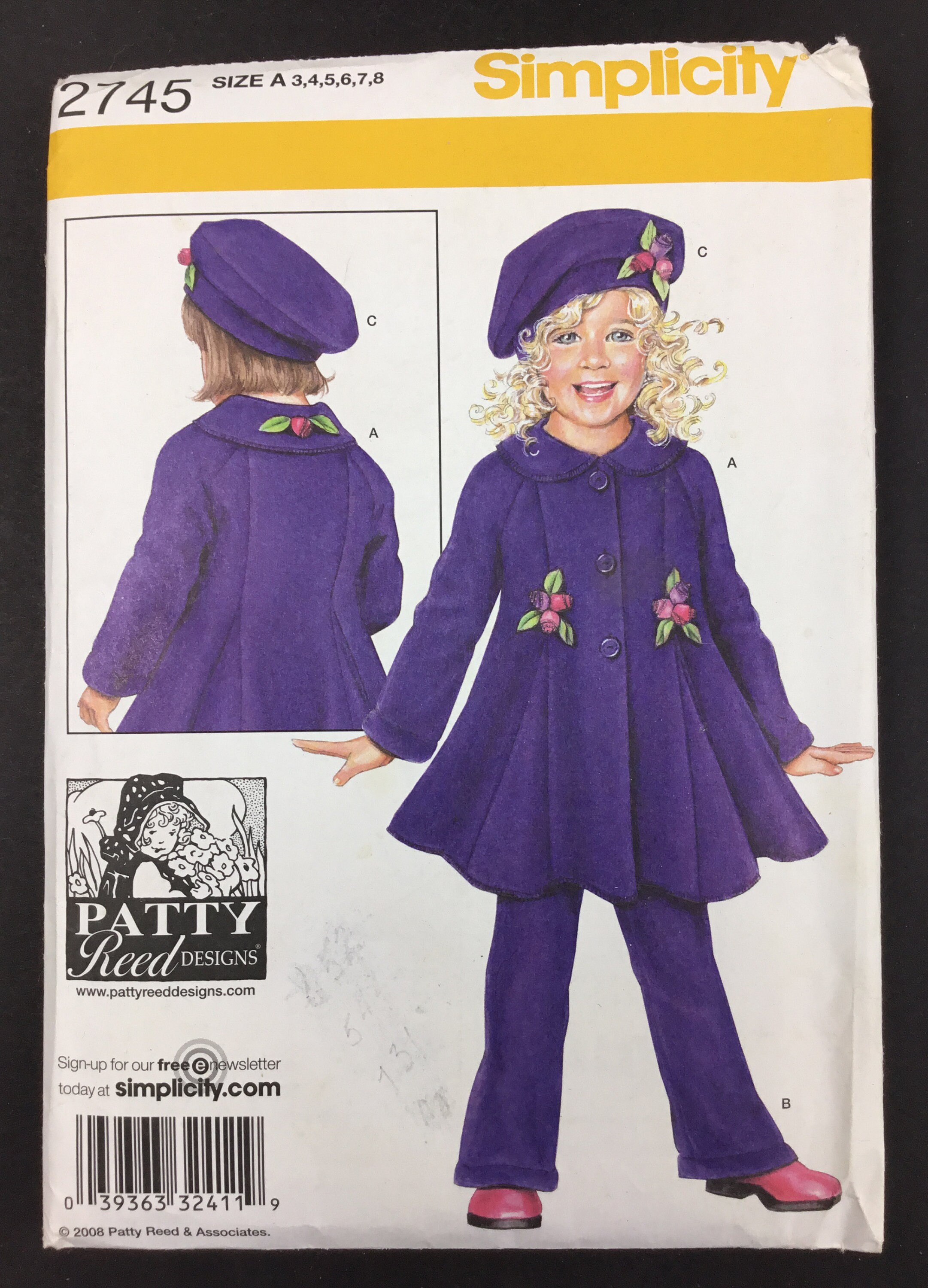 Simplicity 2745 A 3,4,5,6,7,8 Patty Reed Designs Sewing Pattern Girl's ...