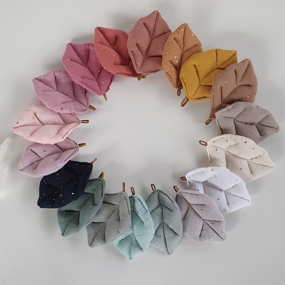 Pack of 10 Fabric Leaf Garland DIY Leaves Muslin Gold Dots Decoration ...