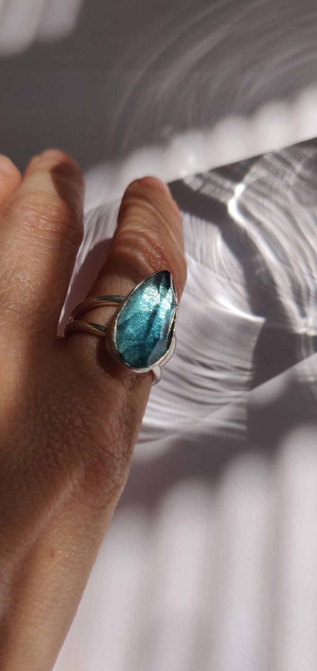 Oceanic Blue Color Ring, Silver Blue Ring, Aegean Blue Ring - Etsy