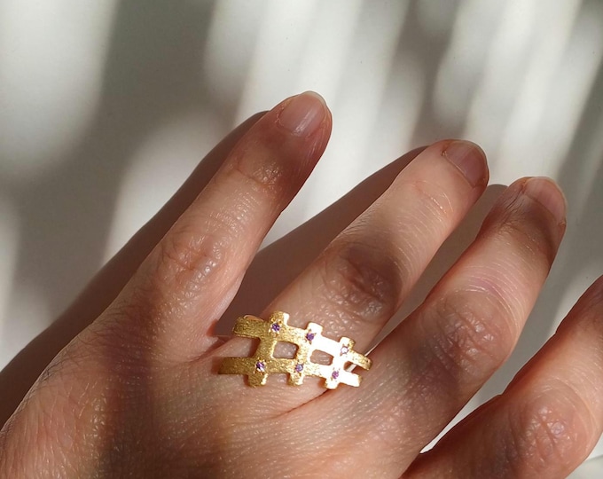 Ladder Ring Infinity Design in Gold Plated Sterling Silver With Purple ...