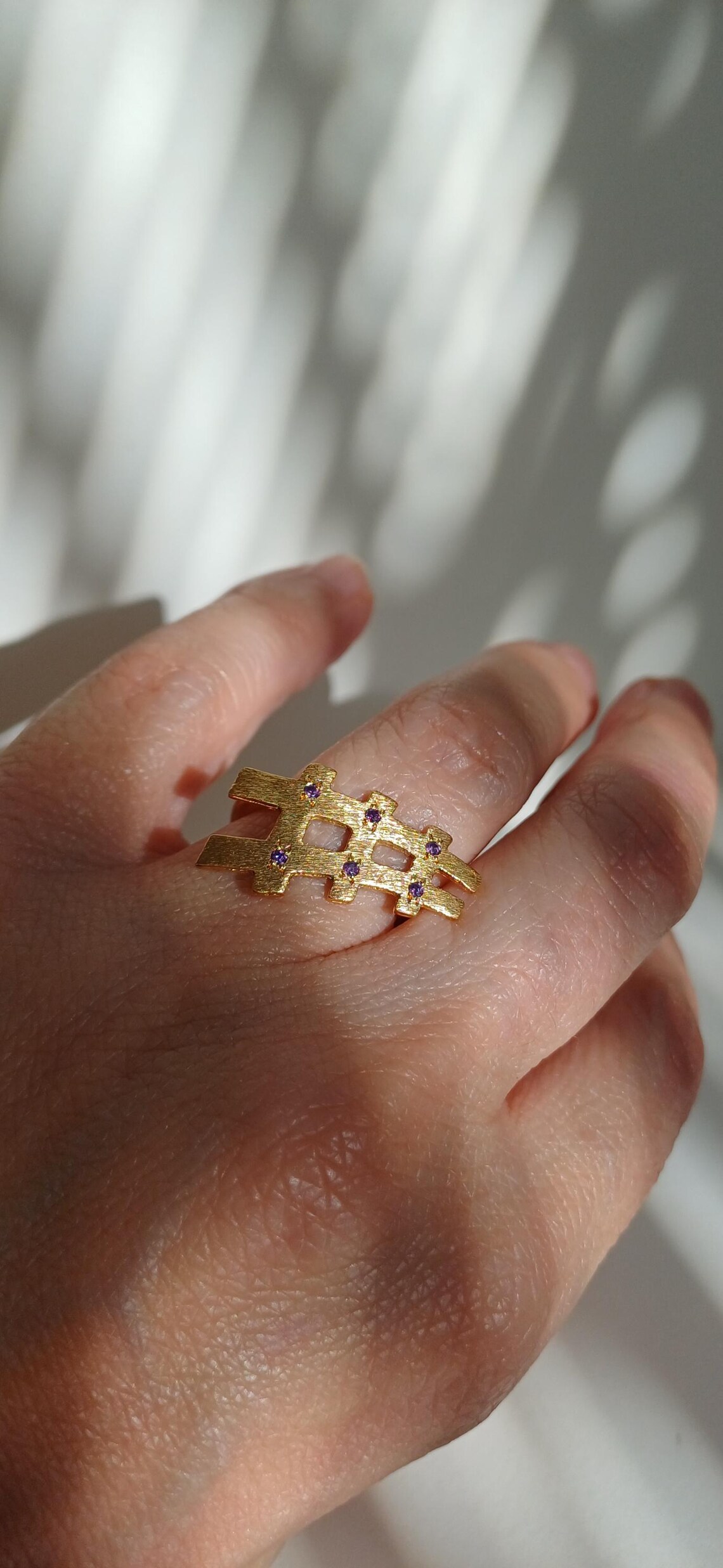 Ladder Ring Infinity Design in Gold Plated Sterling Silver With Purple ...