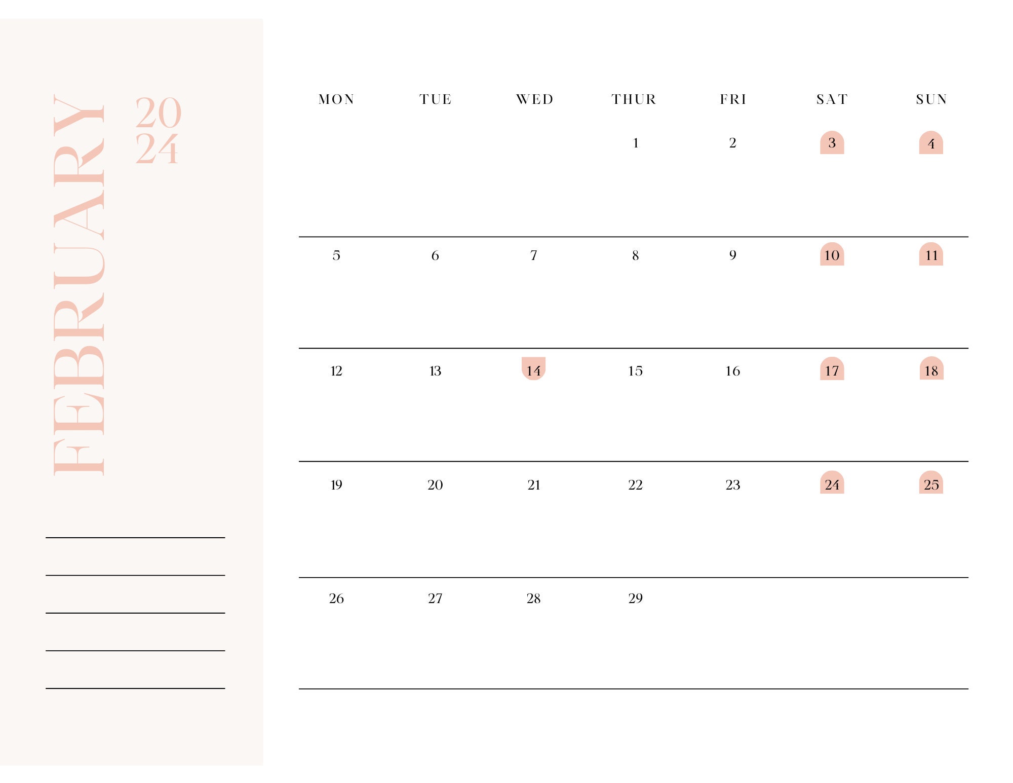 12 Month Printable Calendar With Holidays and Notes. - Etsy