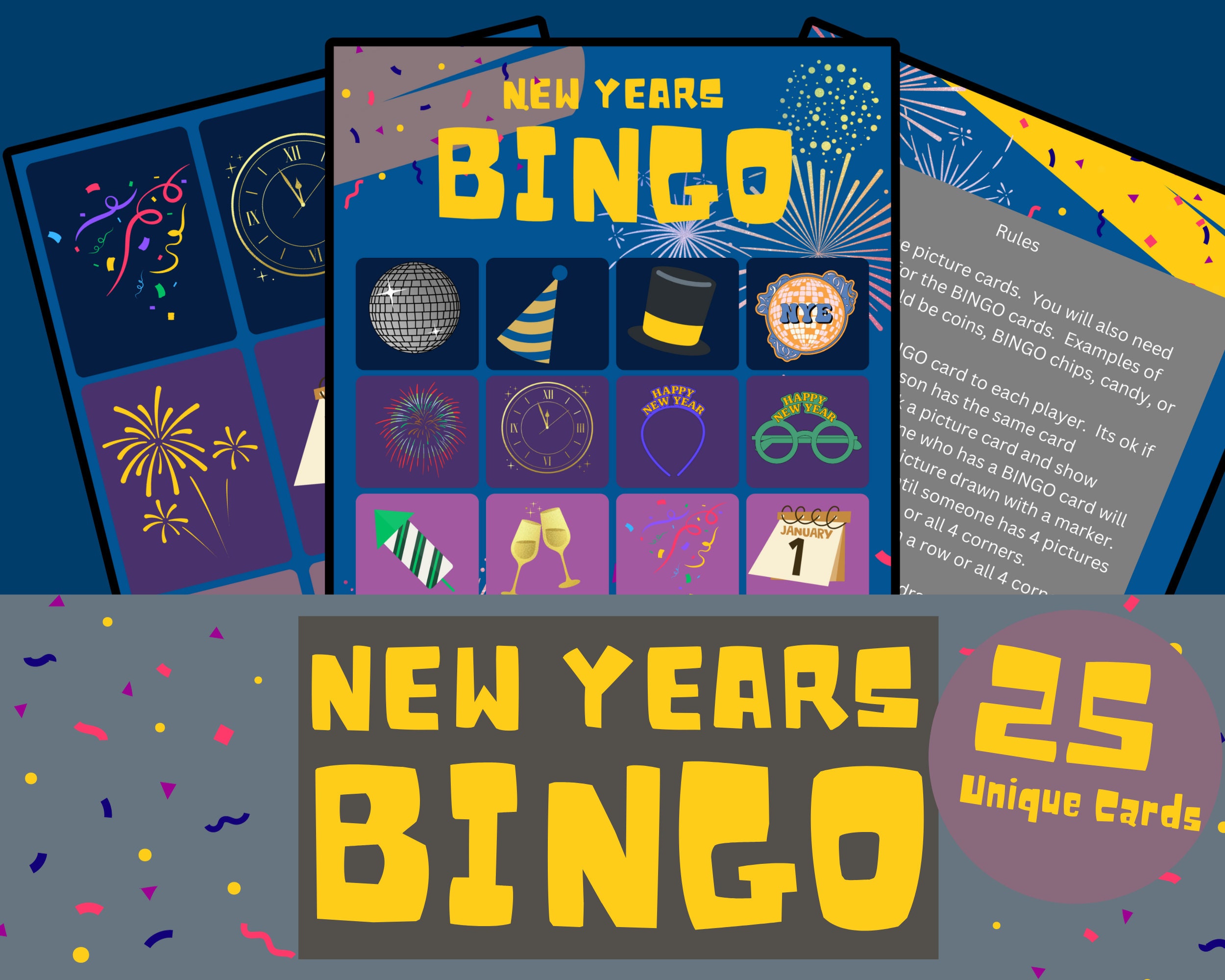 New Years Eve BINGO Game With 25 BINGO Cards - Etsy