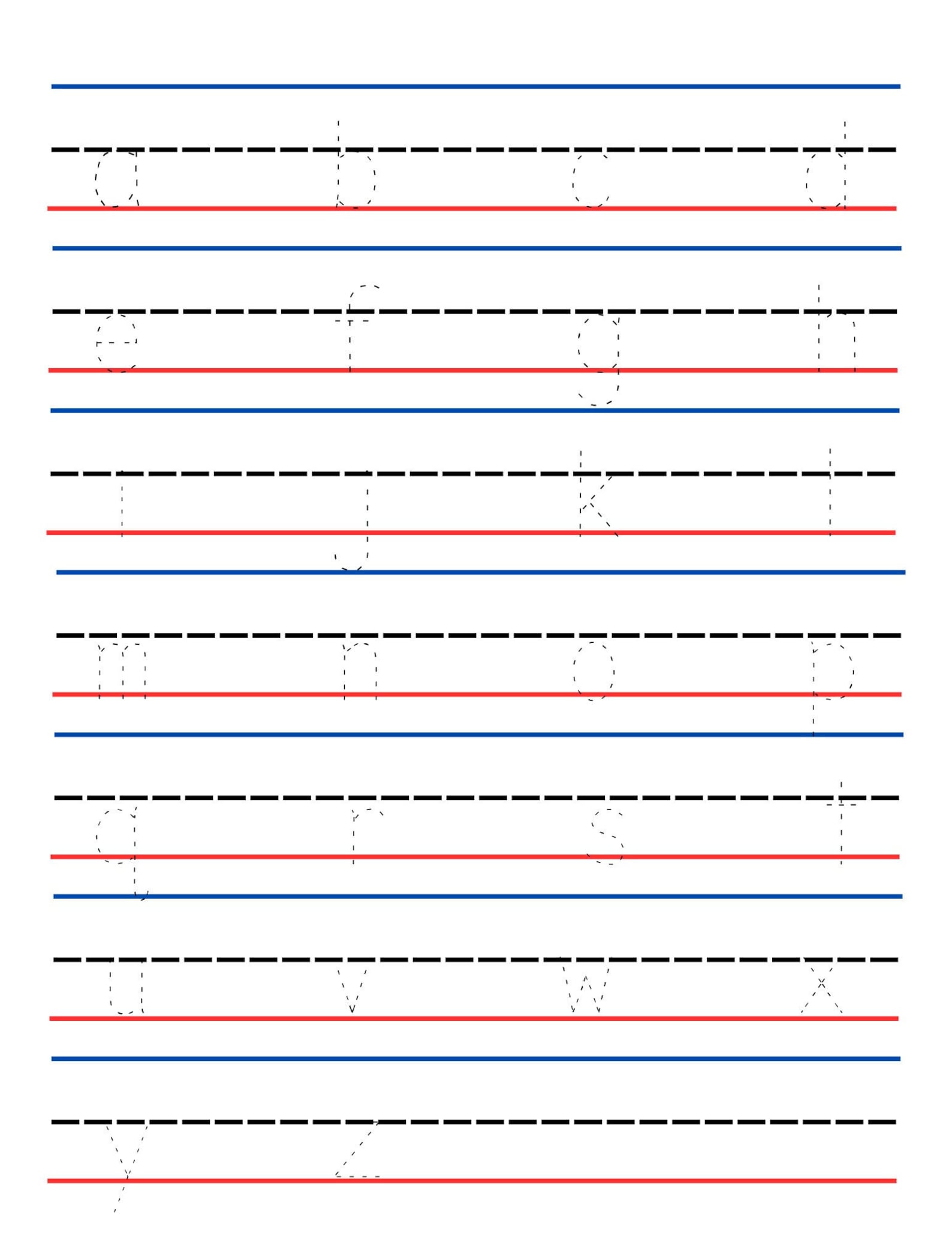 Traceable Lowercase Letters Alphabet Lined Paper Red Bottom, Blue Top ...