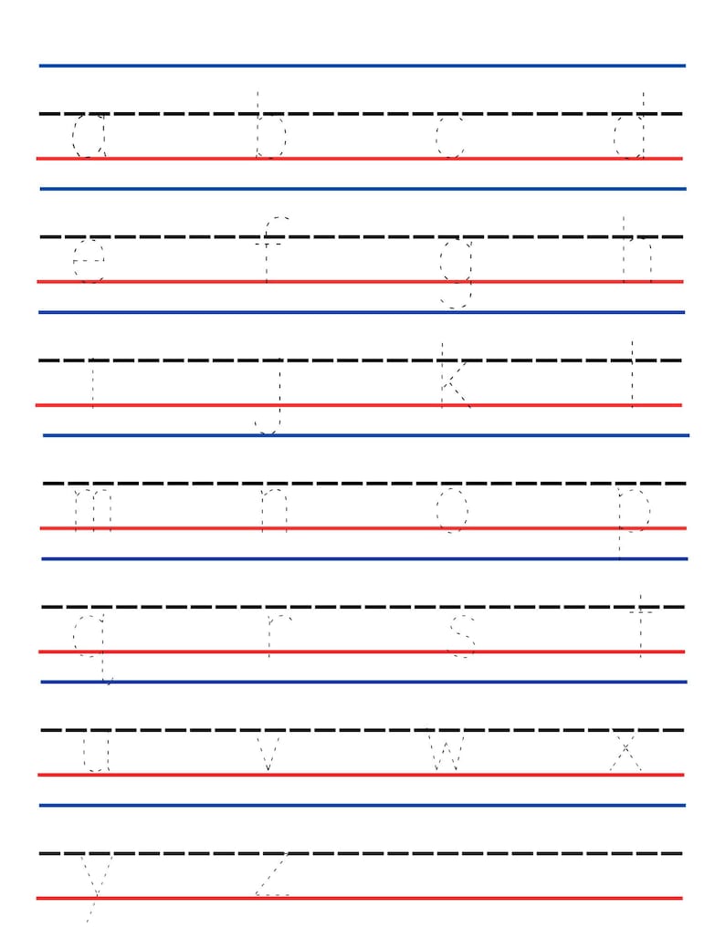 Traceable Lowercase Letters Alphabet Lined Paper Red Bottom, Blue Top ...