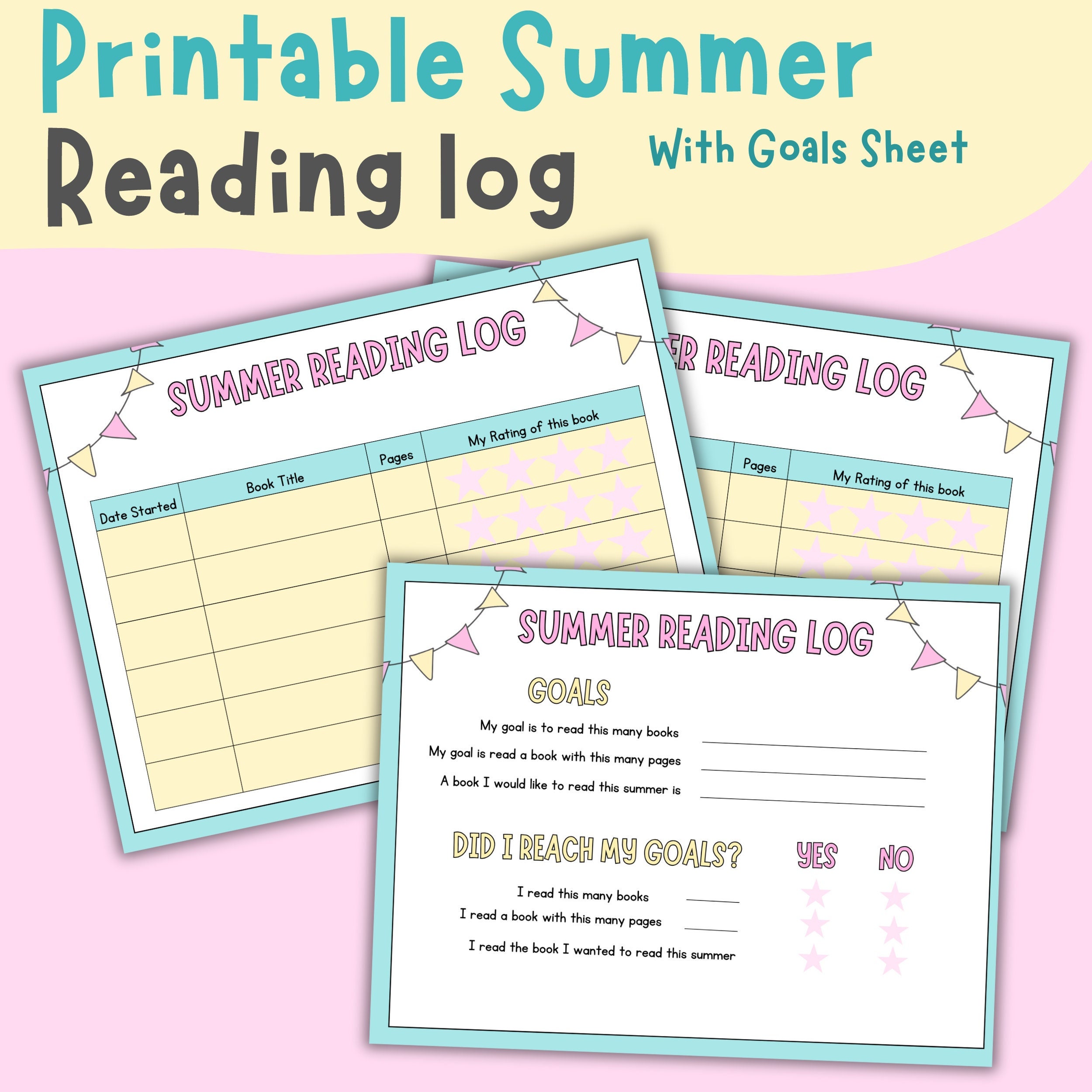 Printable Summer Reading Log With Goals and Book Rating - Etsy