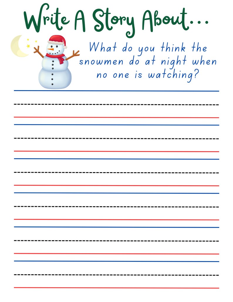 15 Winter and Christmas Writing Prompts With Beginner Lined Paper - Etsy