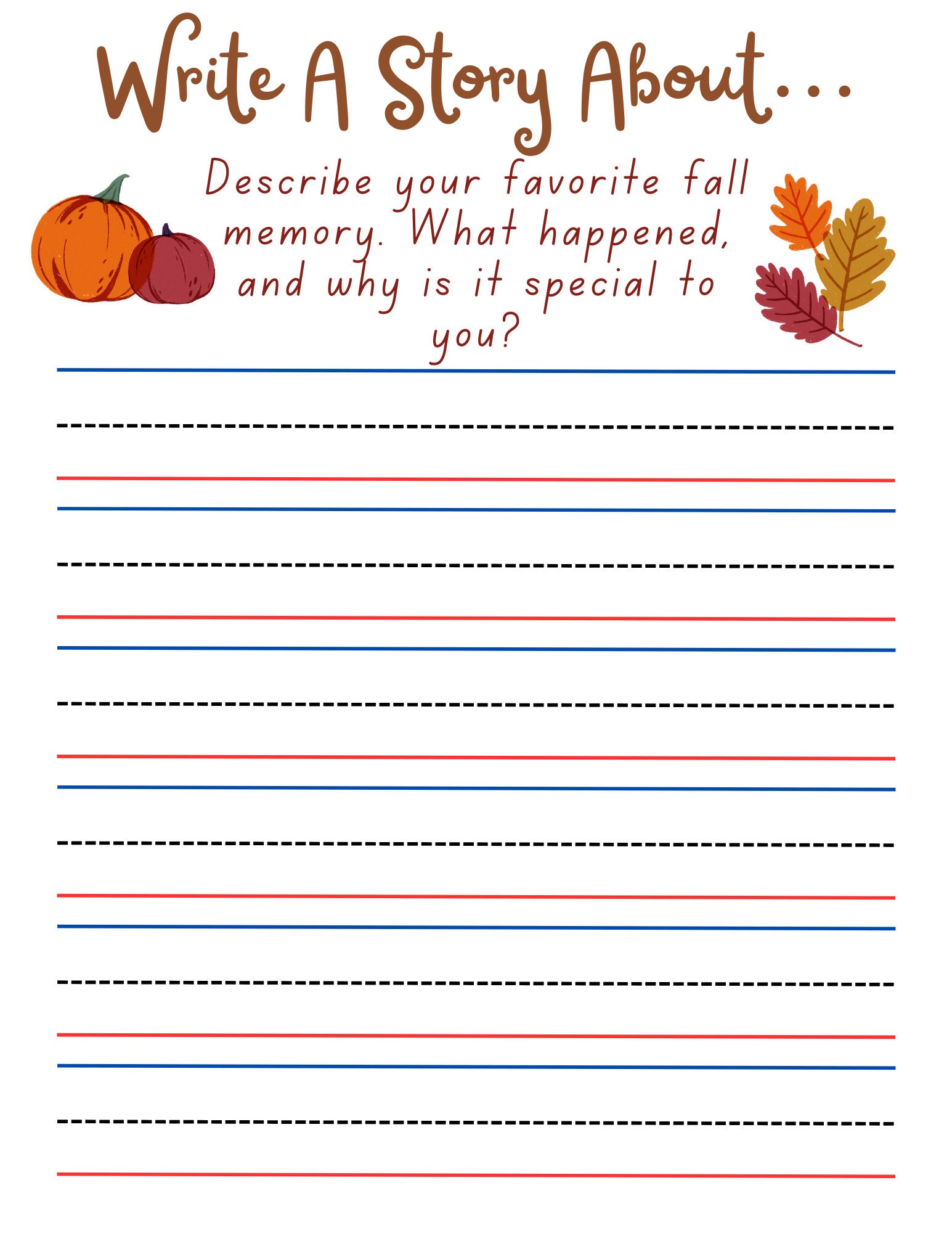 Autumn and Thanksgiving Writing Prompts for Beginners With Lined ...