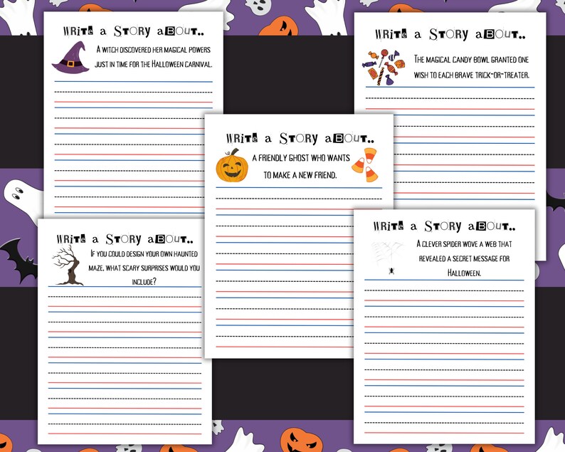 Halloween Writing Prompts for Beginners With Lined Handwriting Paper - Etsy