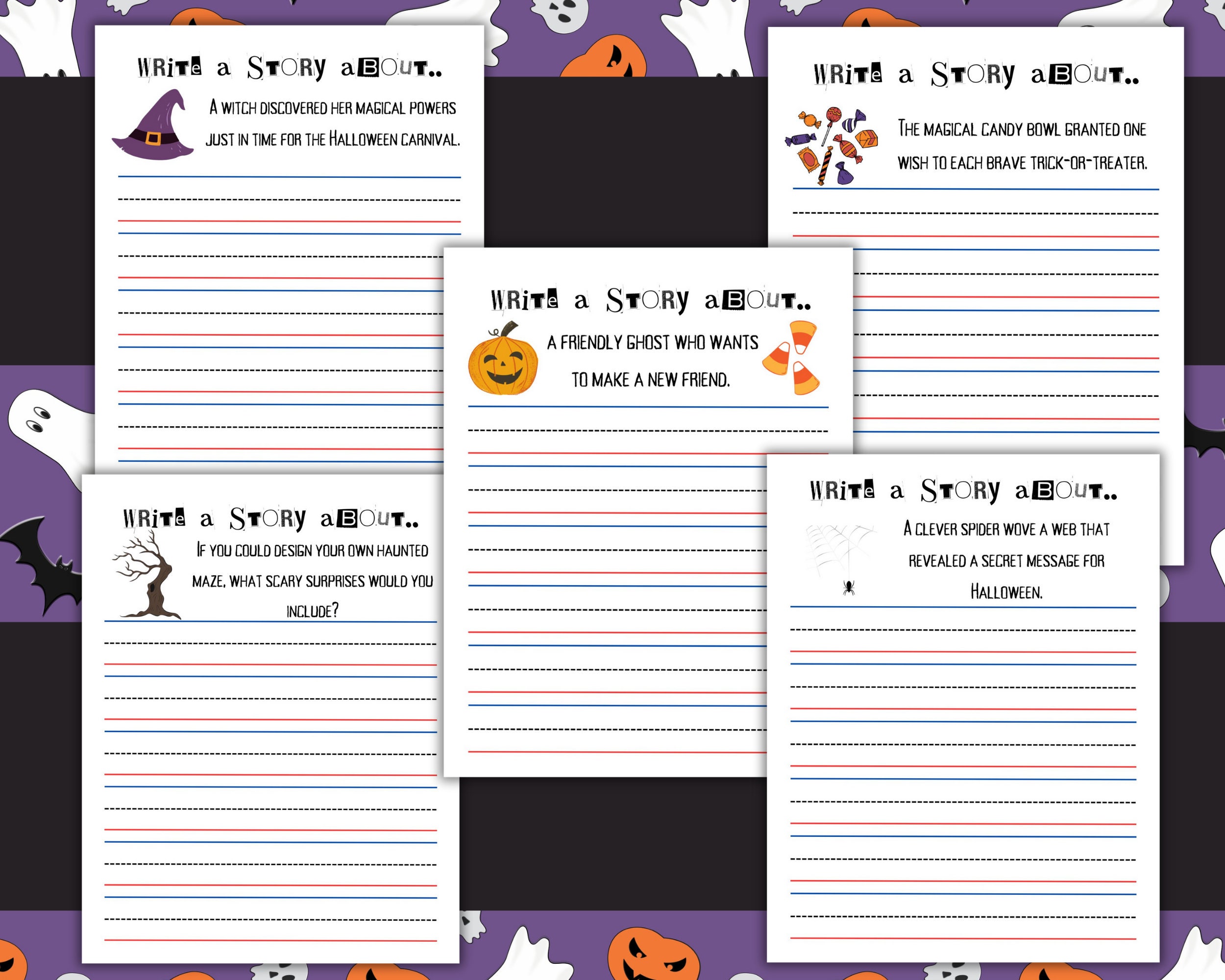 Halloween Writing Prompts for Beginners With Lined Handwriting Paper - Etsy