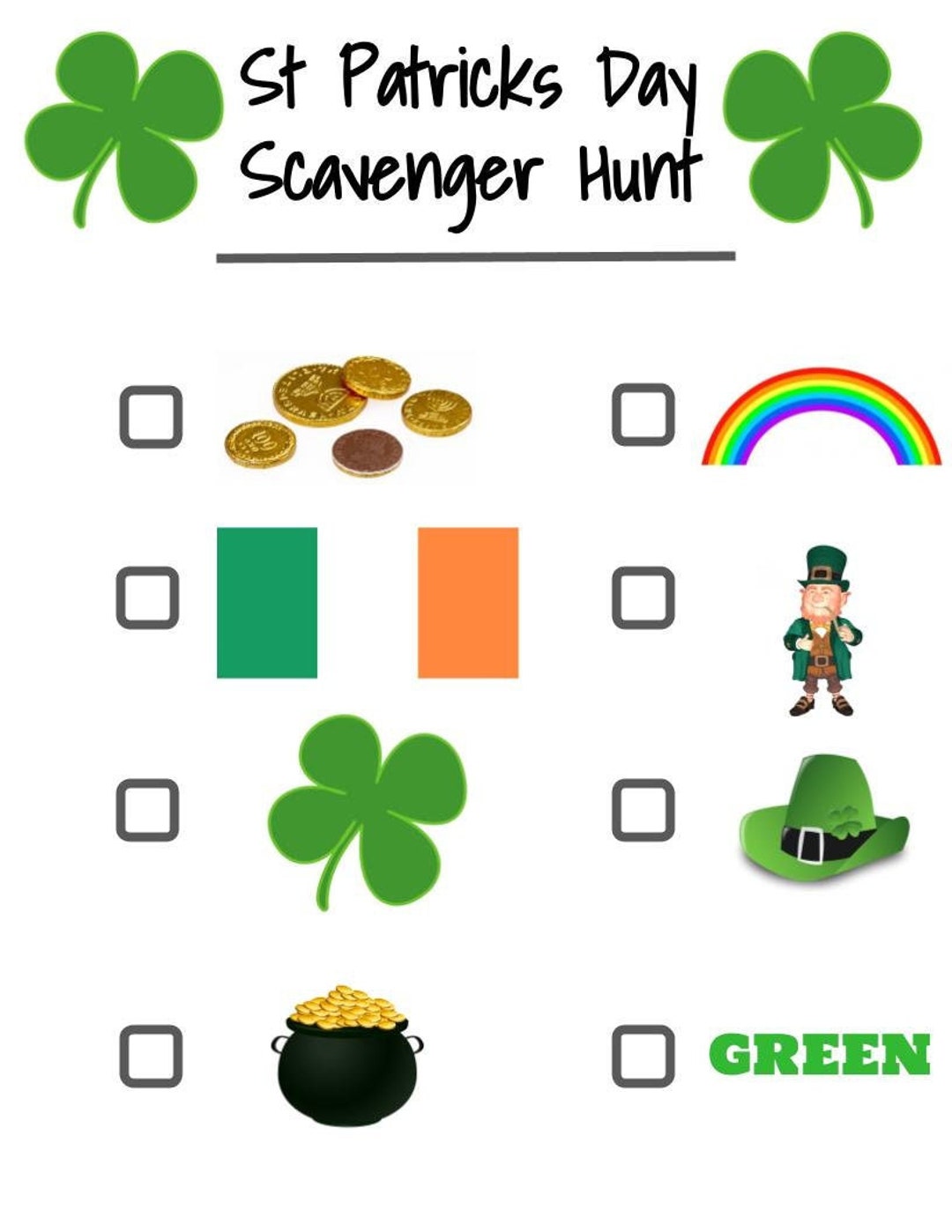 Printable "st. Patrick's Day Scavenger Hunt" Worksheet Page, Non-reader ...