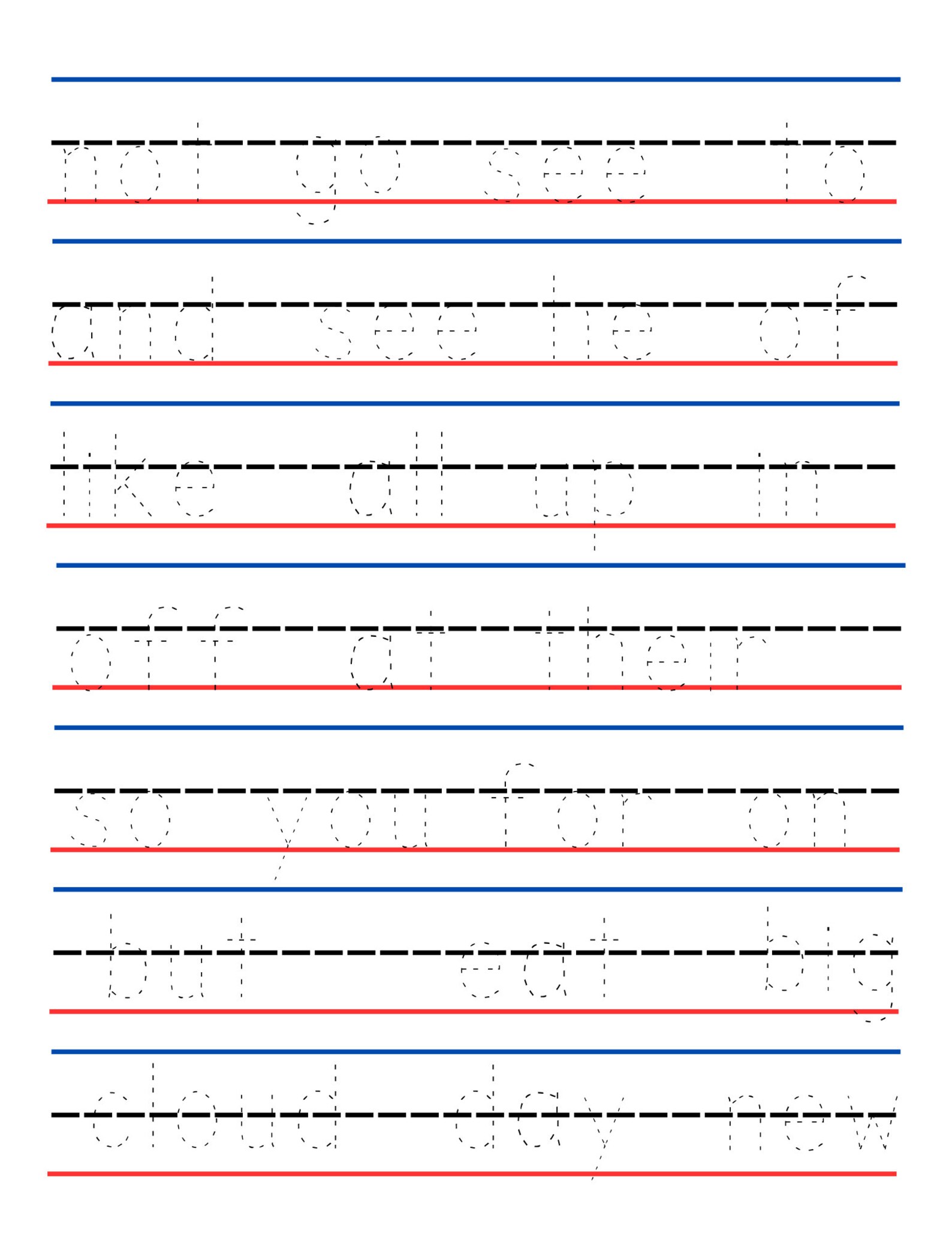 62 Traceable Sight Words, Lined Paper Red Bottom, Blue Top, Writing ...