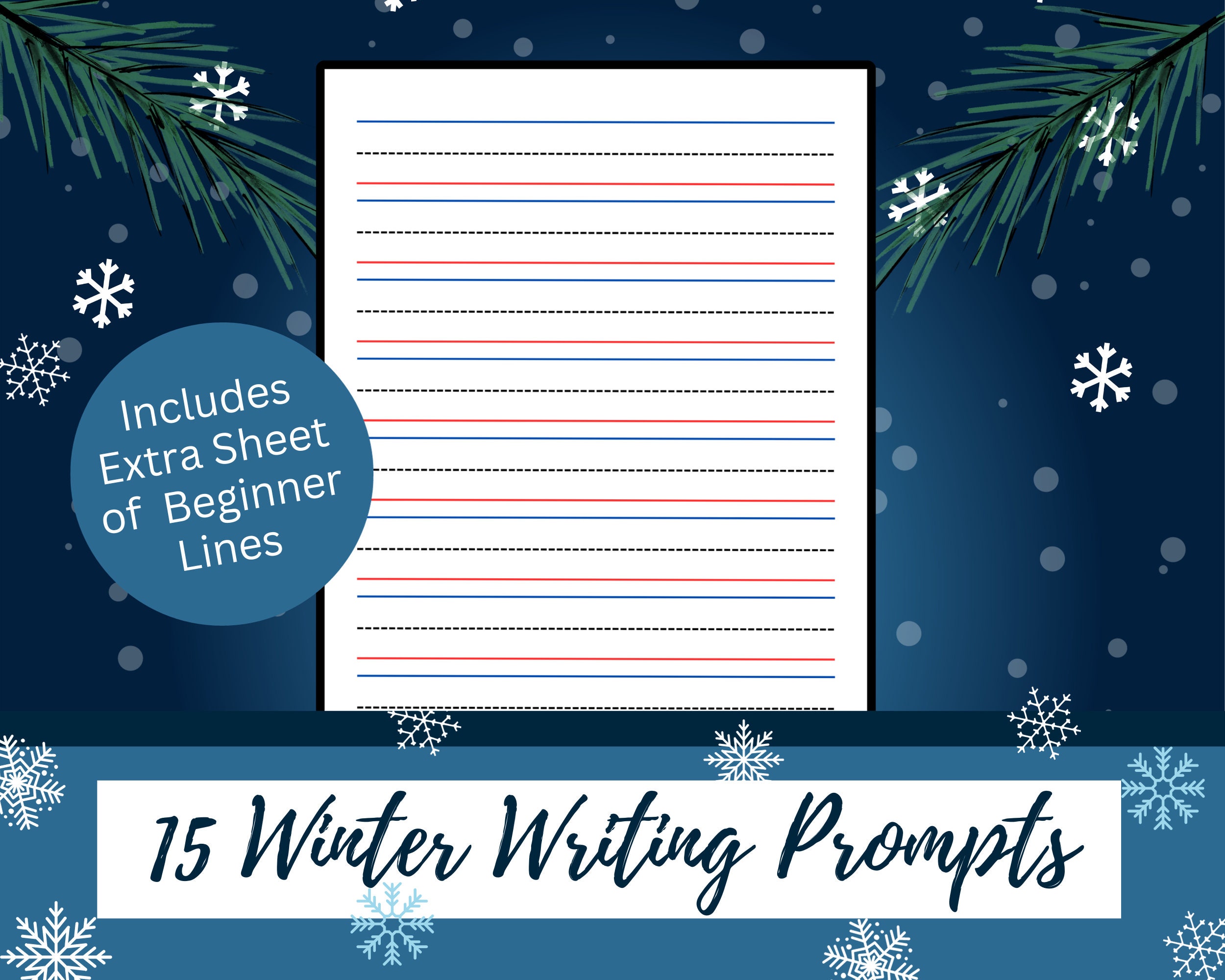 15 Winter and Christmas Writing Prompts With Beginner Lined Paper - Etsy