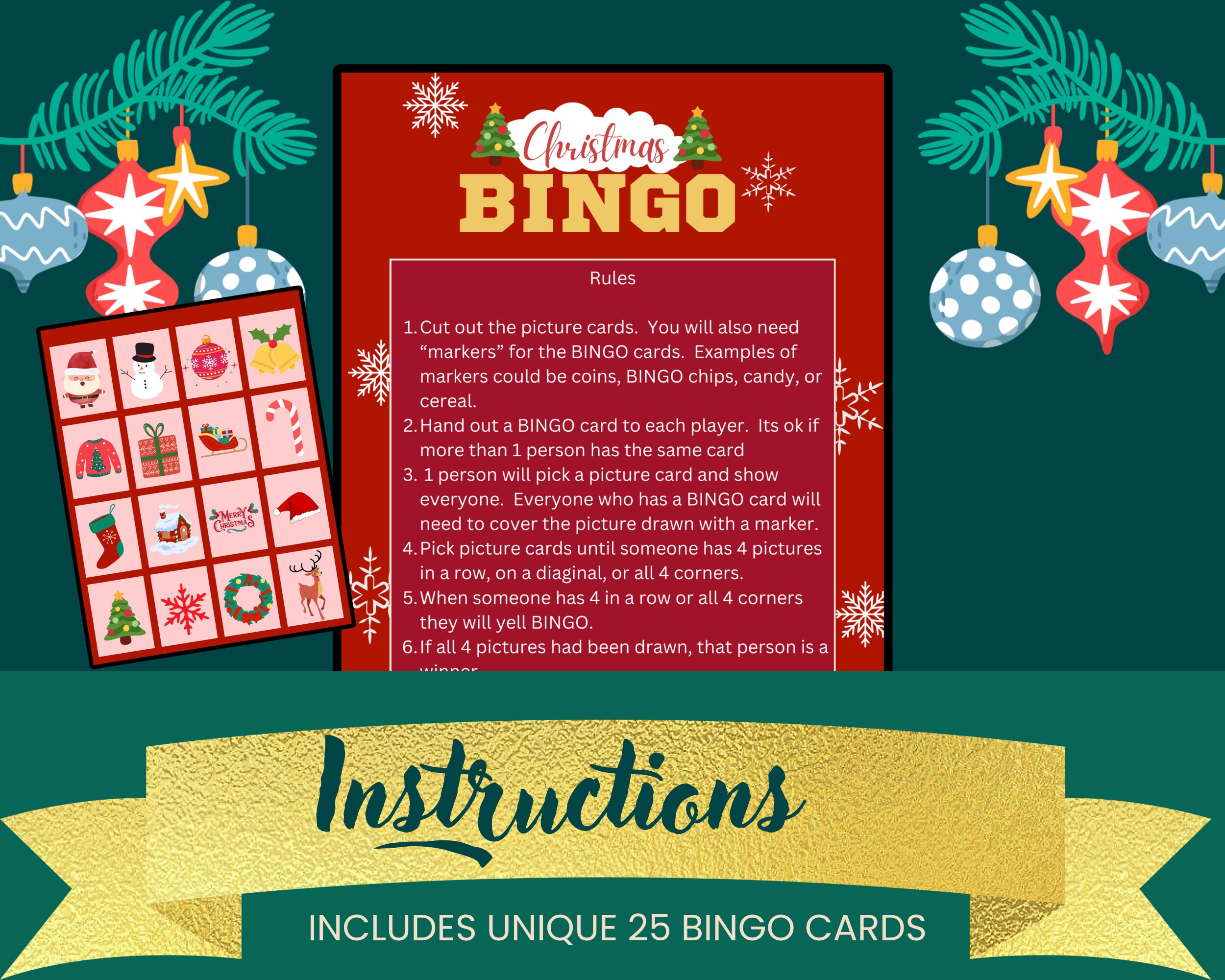 Christmas BINGO Game With 25 BINGO Cards - Etsy