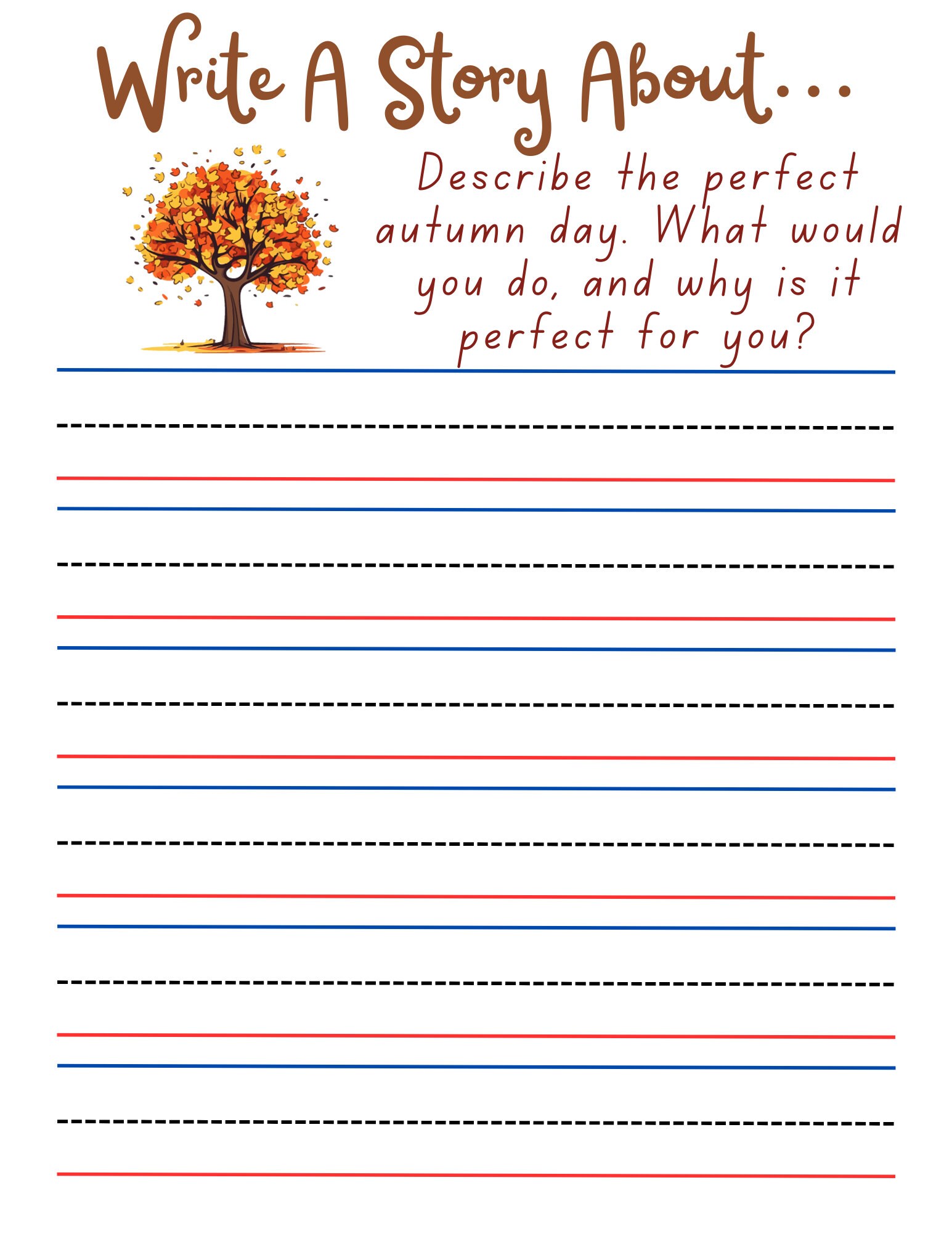 Autumn and Thanksgiving Writing Prompts for Beginners With Lined ...