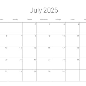 2025 Printable, 12 Month Calendar, Digital Download - Etsy