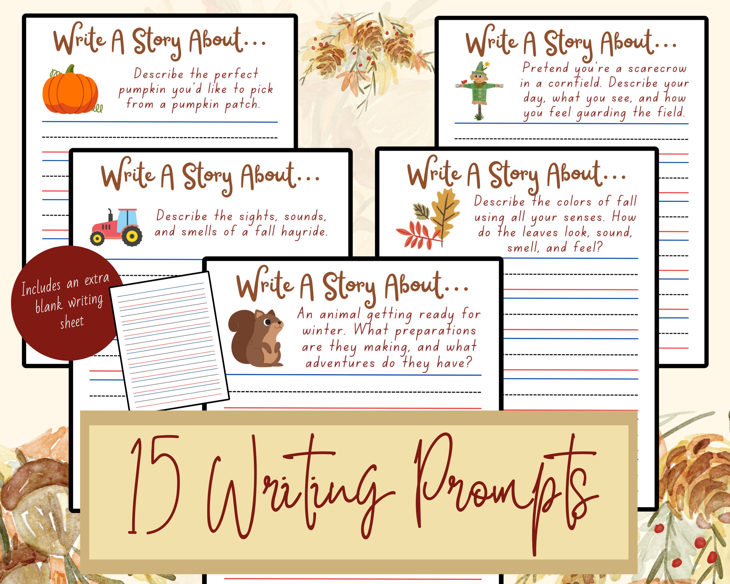 Autumn and Thanksgiving Writing Prompts for Beginners With Lined ...