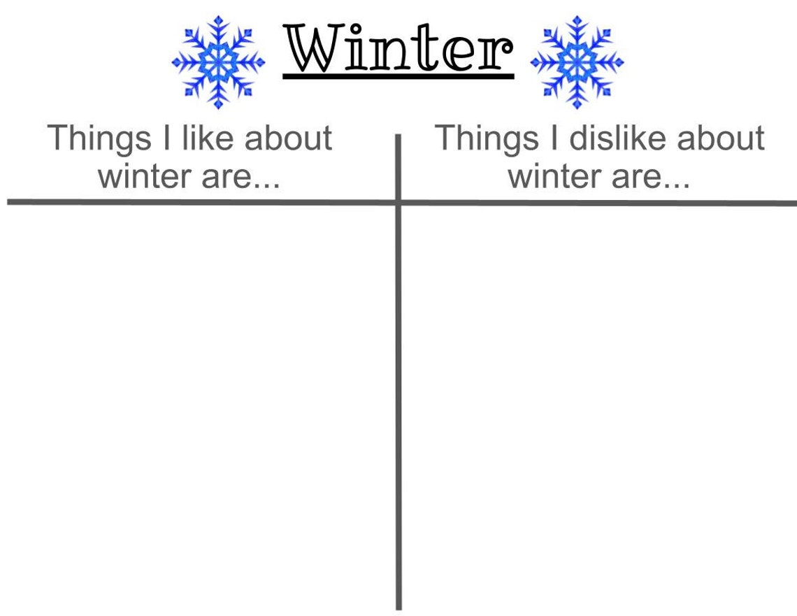 Printable winter: Like & Dislike Worksheet Page - Etsy