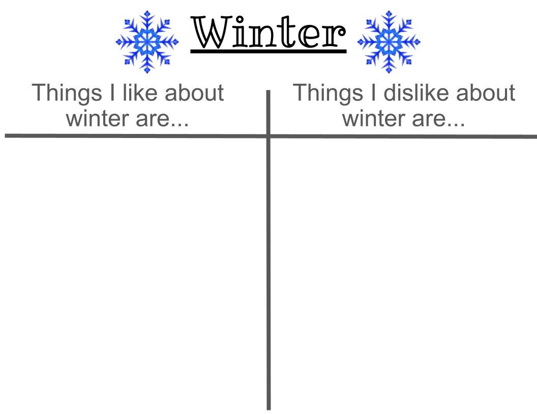 Printable "winter: Like & Dislike" Worksheet Page, Printable Digital ...
