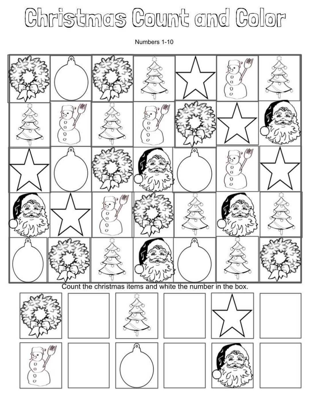 Printable christmas Count and Color Worksheet - Etsy Australia