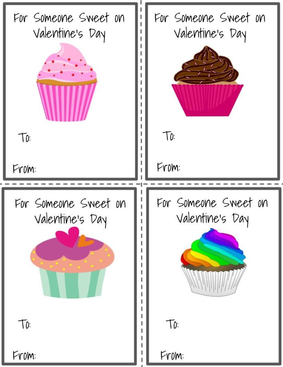 Printable Cupcake Valentine's Day Cards, Digital Download, - Etsy