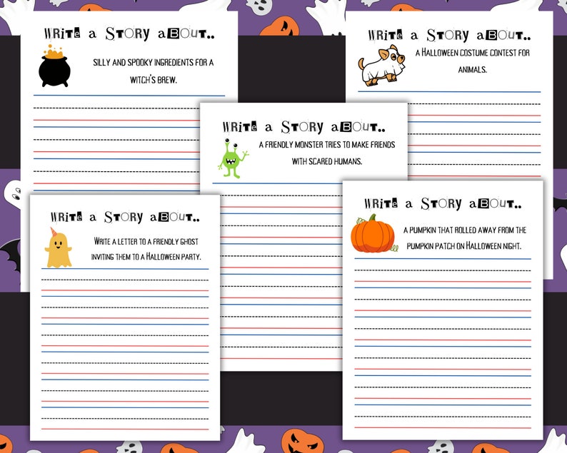 Halloween Writing Prompts for Beginners With Lined Handwriting Paper - Etsy