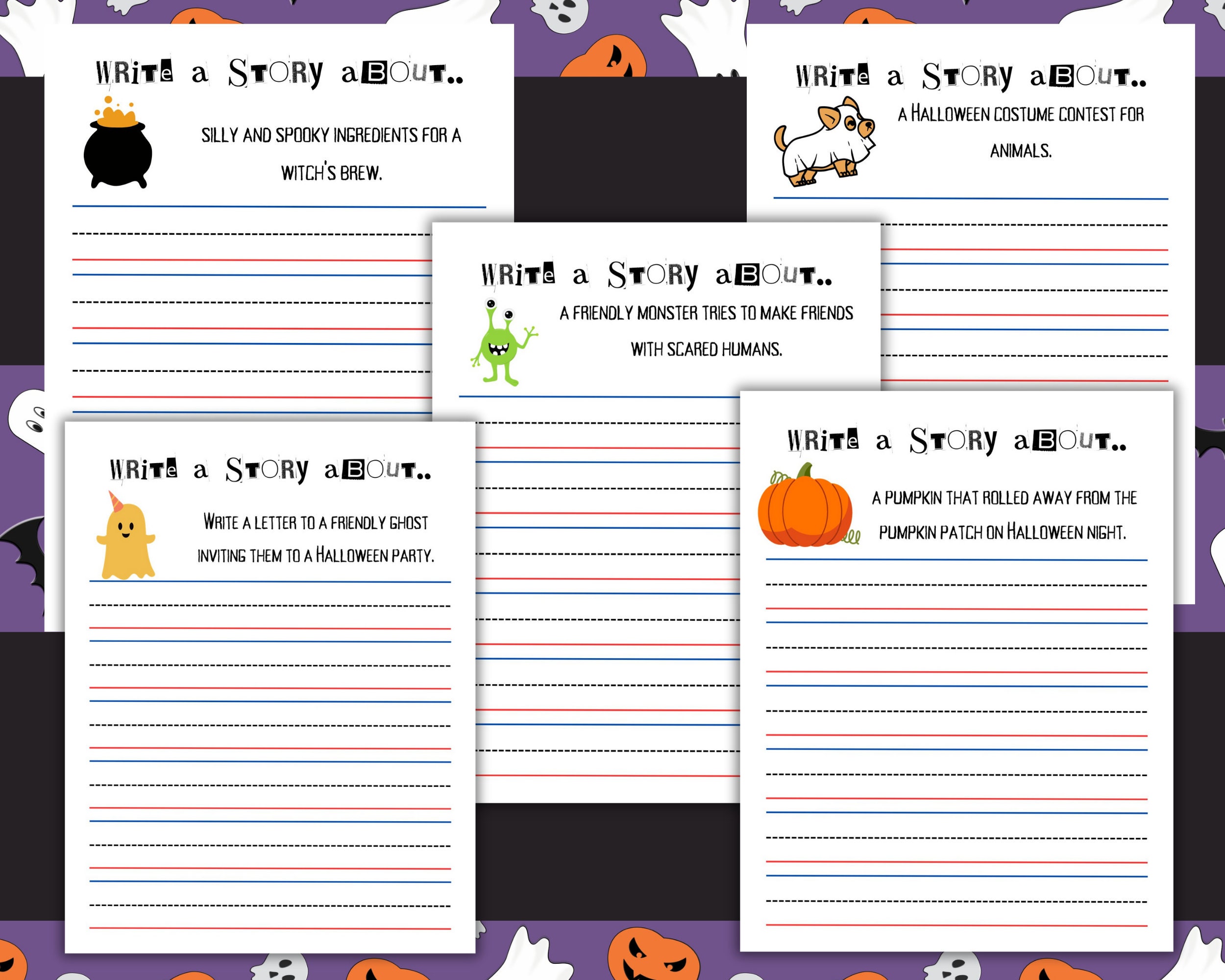 Halloween Writing Prompts for Beginners With Lined Handwriting Paper - Etsy