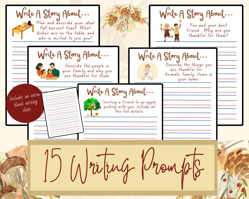 Autumn and Thanksgiving Writing Prompts for Beginners With Lined ...