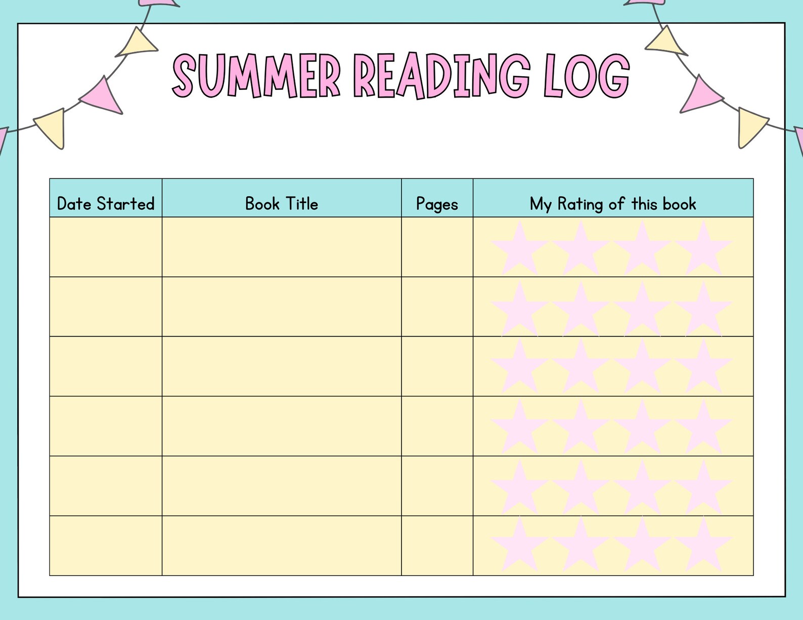 Printable Summer Reading Log With Goals and Book Rating - Etsy