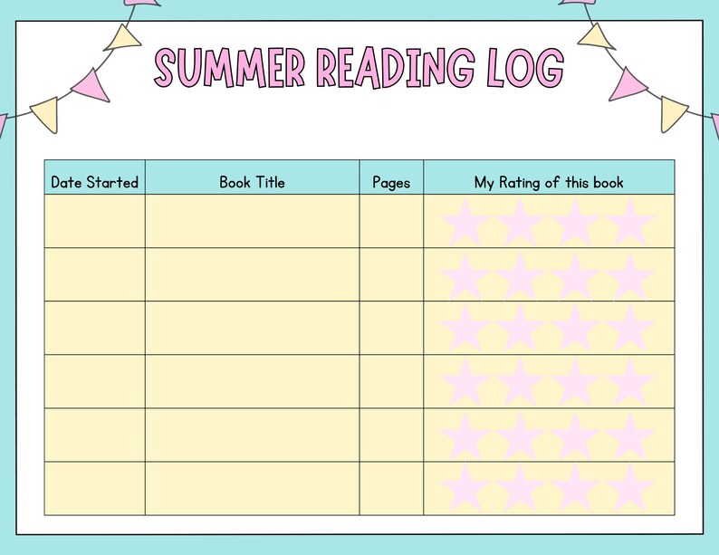 Printable Summer Reading Log With Goals and Book Rating - Etsy