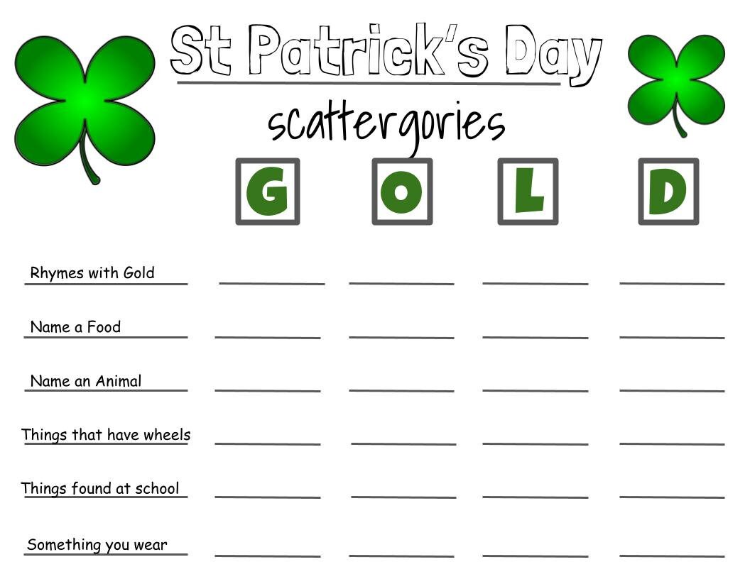 Printable "st. Patrick's Day Scattergories Game" With Instructions ...
