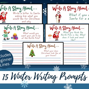 15 Winter and Christmas Writing Prompts With Beginner Lined Paper - Etsy