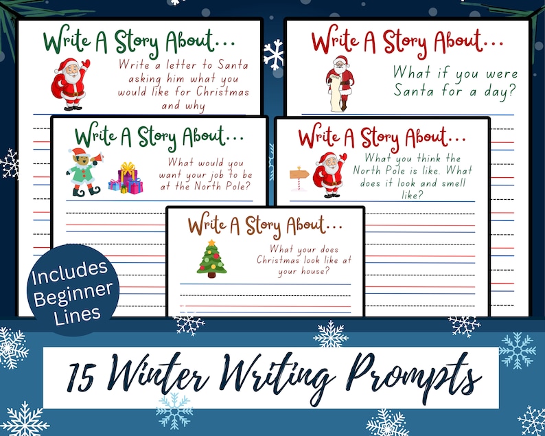 15 Winter and Christmas Writing Prompts With Beginner Lined Paper - Etsy