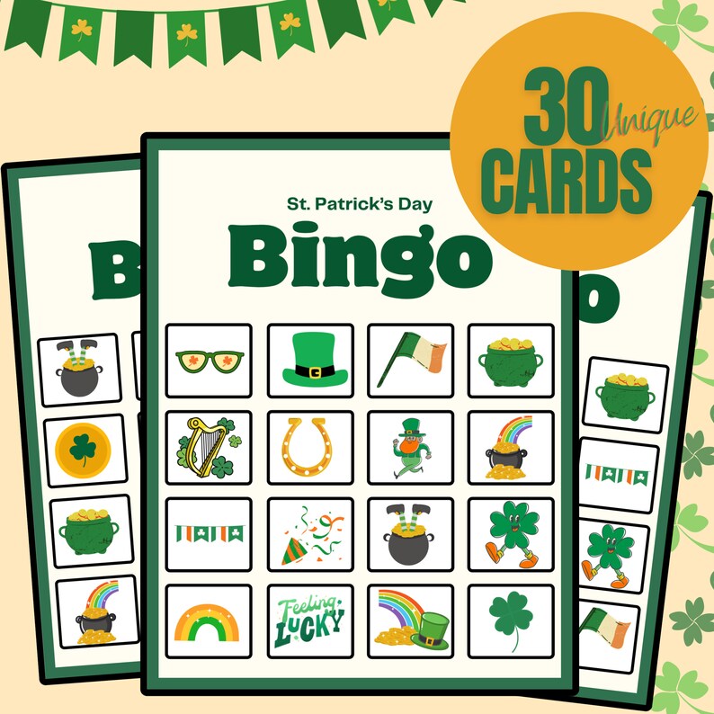 St. Patrick's Day BINGO Game With 30 BINGO Cards, Non-reader, St Patty ...
