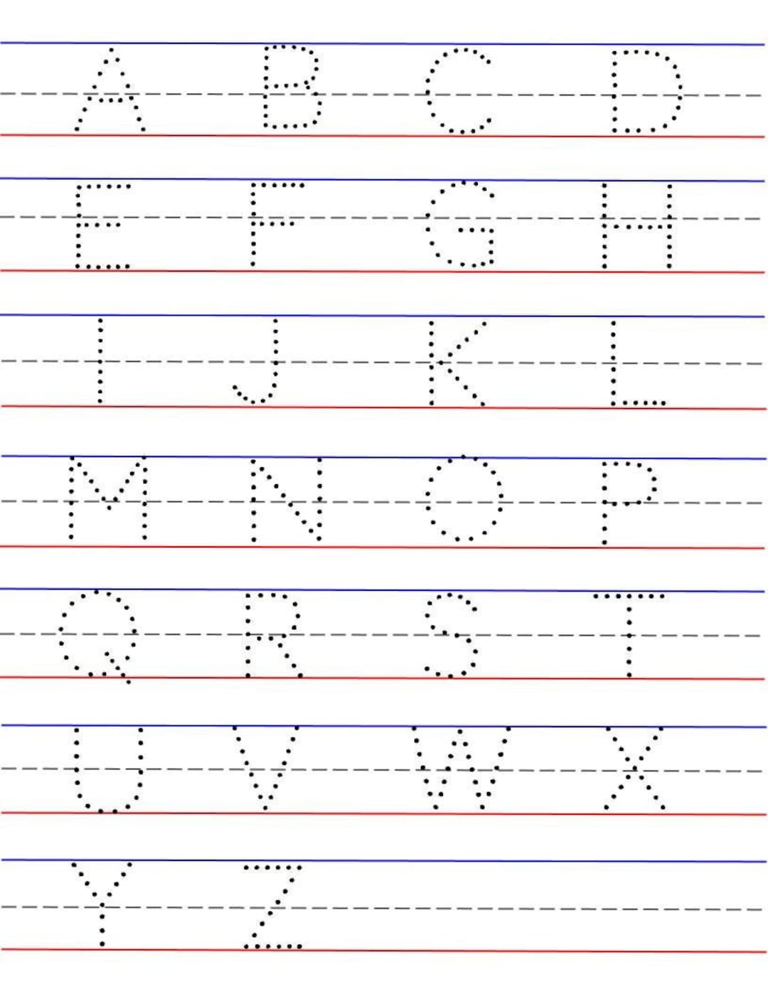 Traceable Capital Letters Alphabet Lined Paper Red Bottom, Blue Top ...