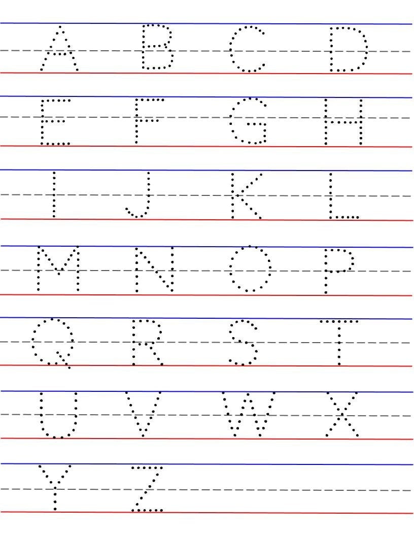 Traceable Capital Letters Alphabet Lined Paper Red Bottom, Blue Top ...