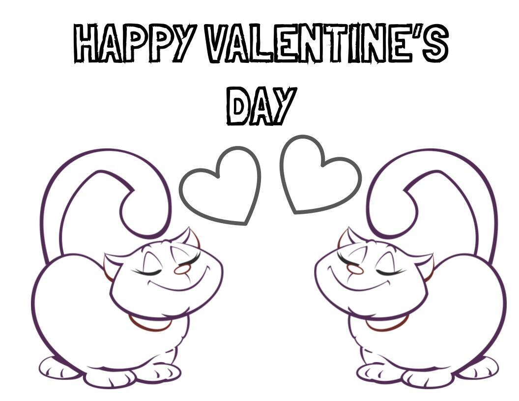 Printable happy Valentines Day Cats Coloring Sheet - Etsy